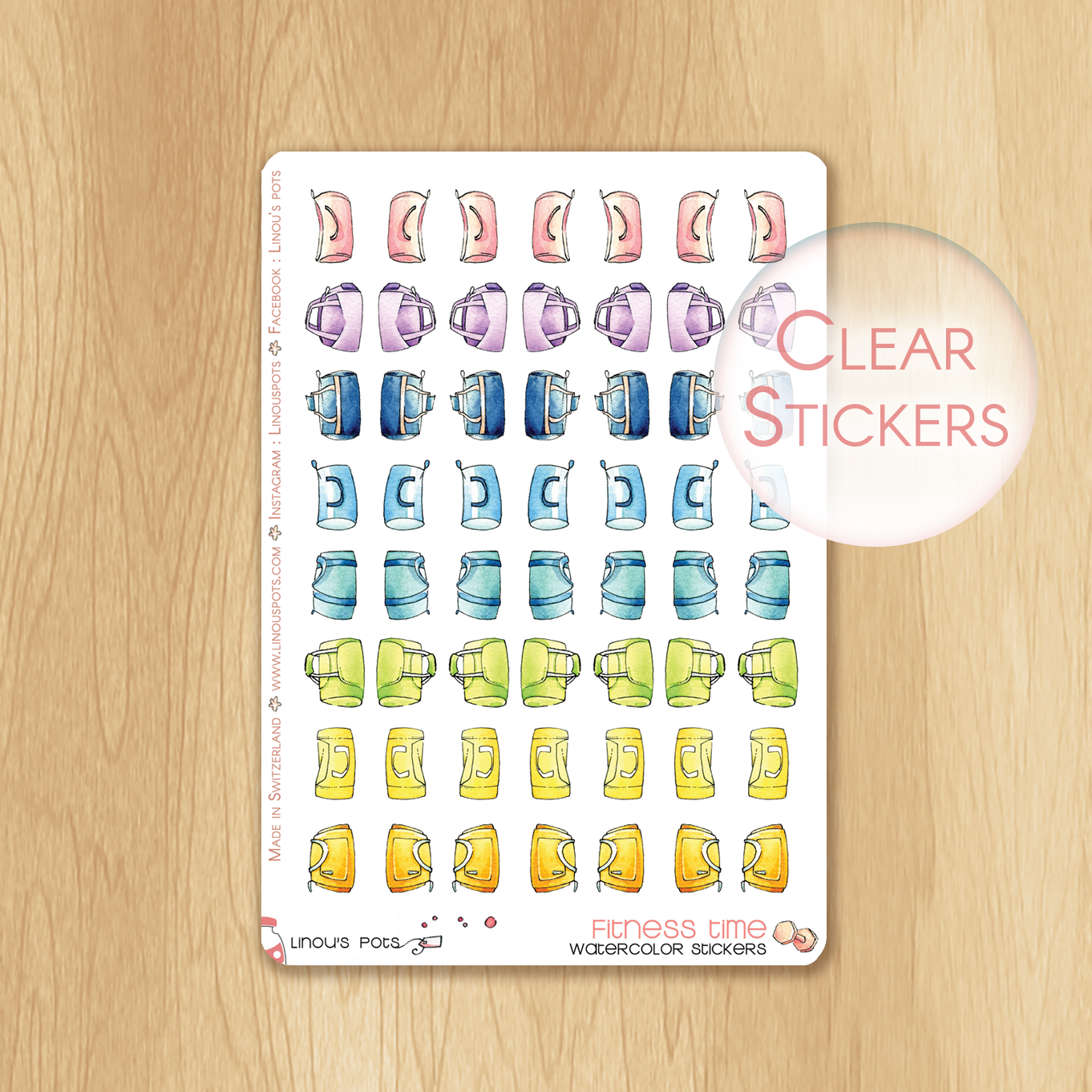 Rainbow Fitness Collection : 56 Sport Bag Stickers – Linouspots