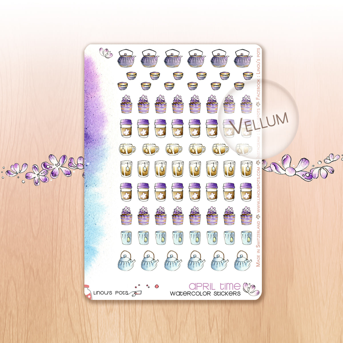 Buzzing In The Rain - Decorative Watercolor Stickers - Hot Beverages ...