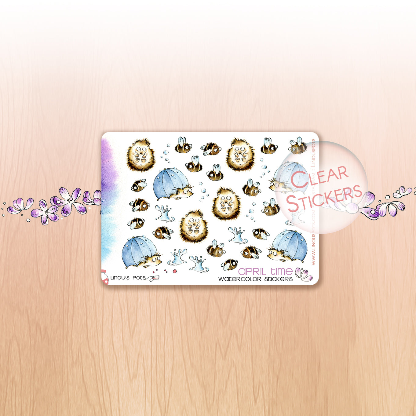 Buzzing in the Rain - Decorative Watercolor Stickers MINI - Bees & Hed ...