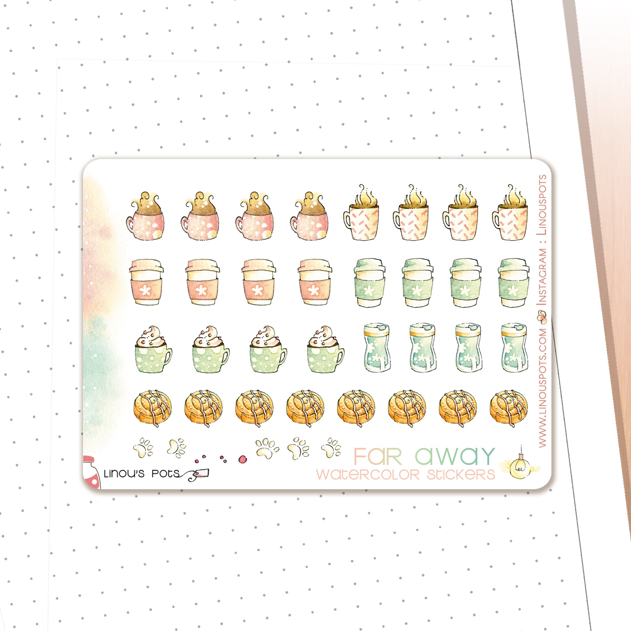 Far Away - Decorative Watercolor Stickers MINI - Hot Beverages – Linouspots