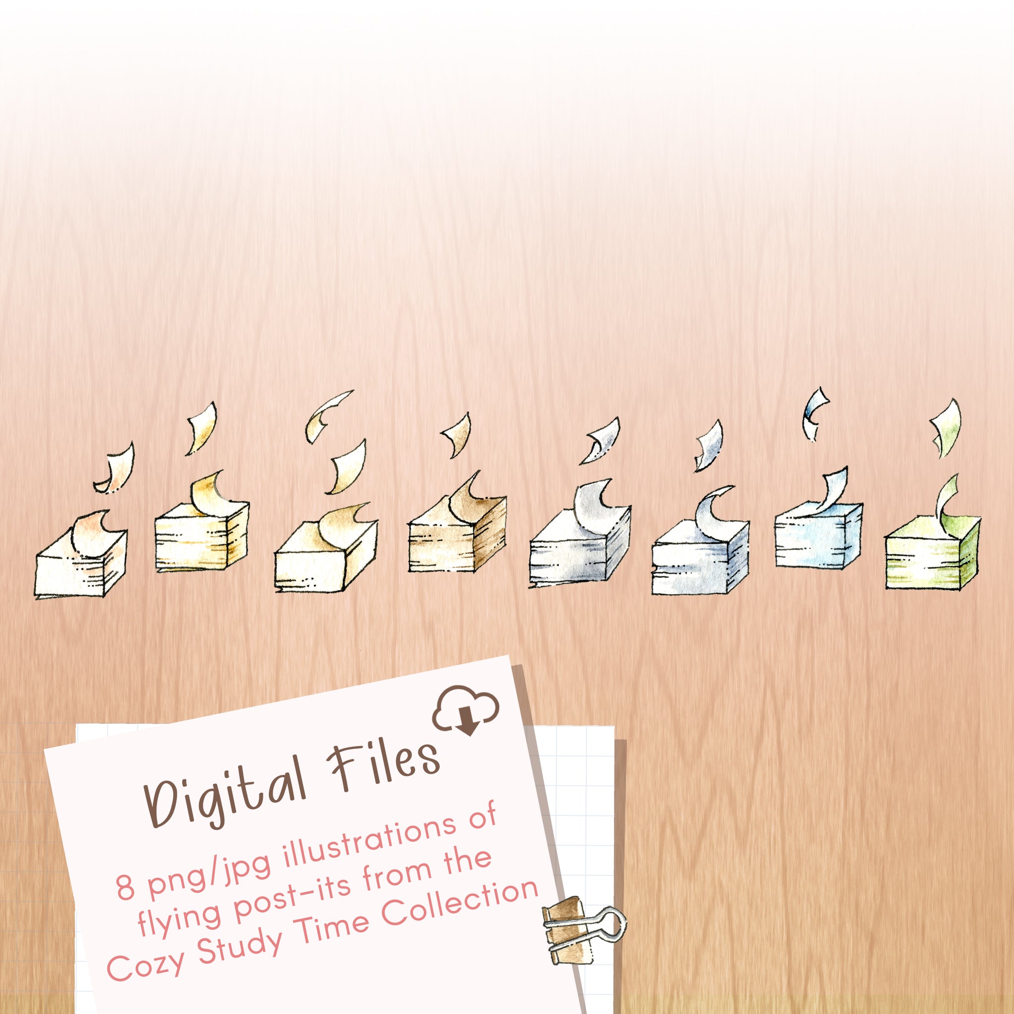 Cozy Study Time - Flying Post-its Digital Files – Linouspots