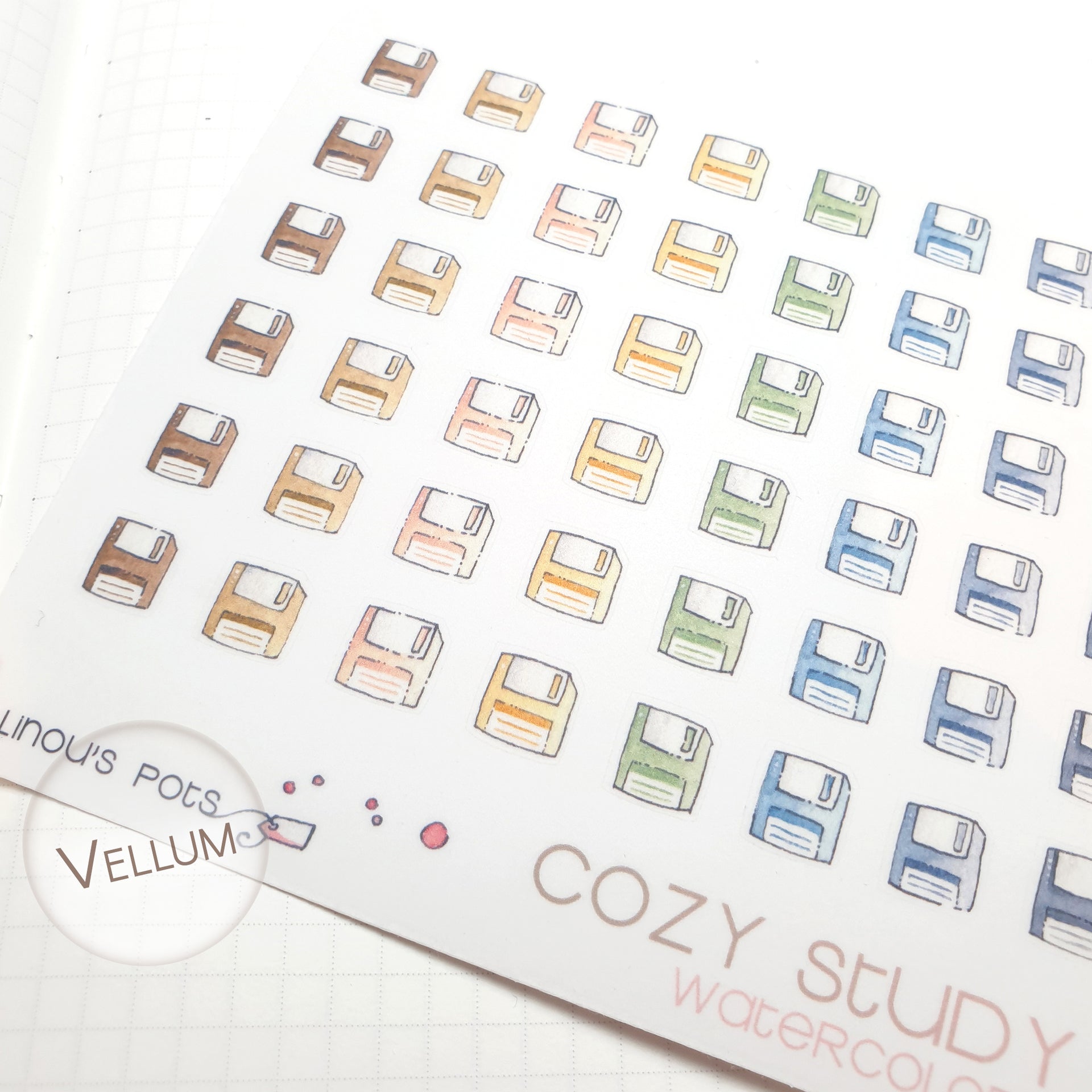 Cozy Study Time - Watercolor Planner Stickers MINI - Floppy Disks ...