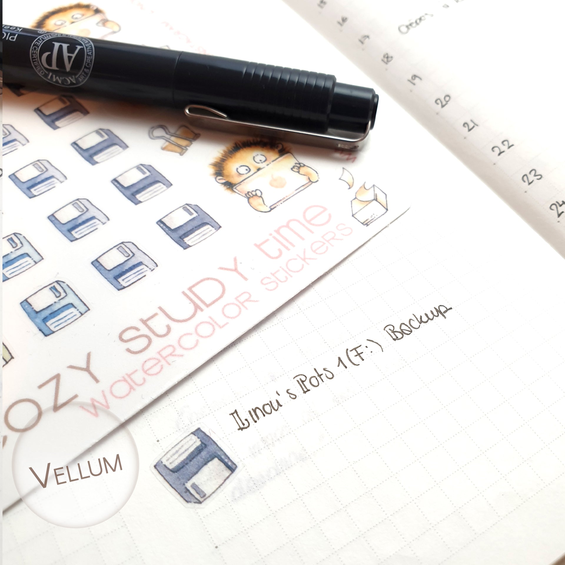 Cozy Study Time - Watercolor Planner Stickers MINI - Floppy Disks ...