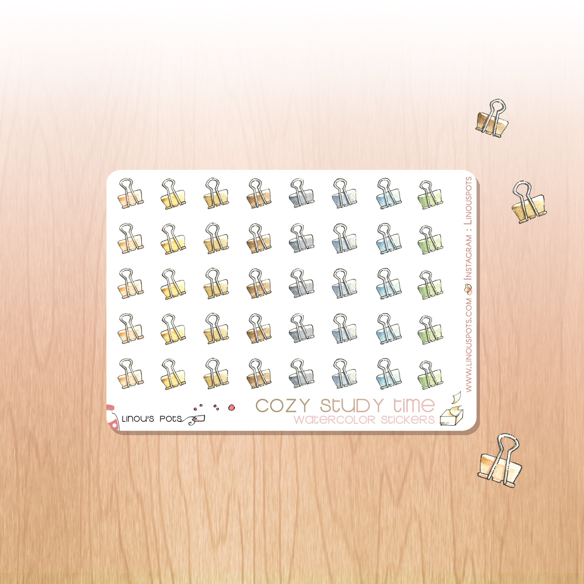 Cozy Study Time - Watercolor Planner Stickers MINI - Binder Clips ...