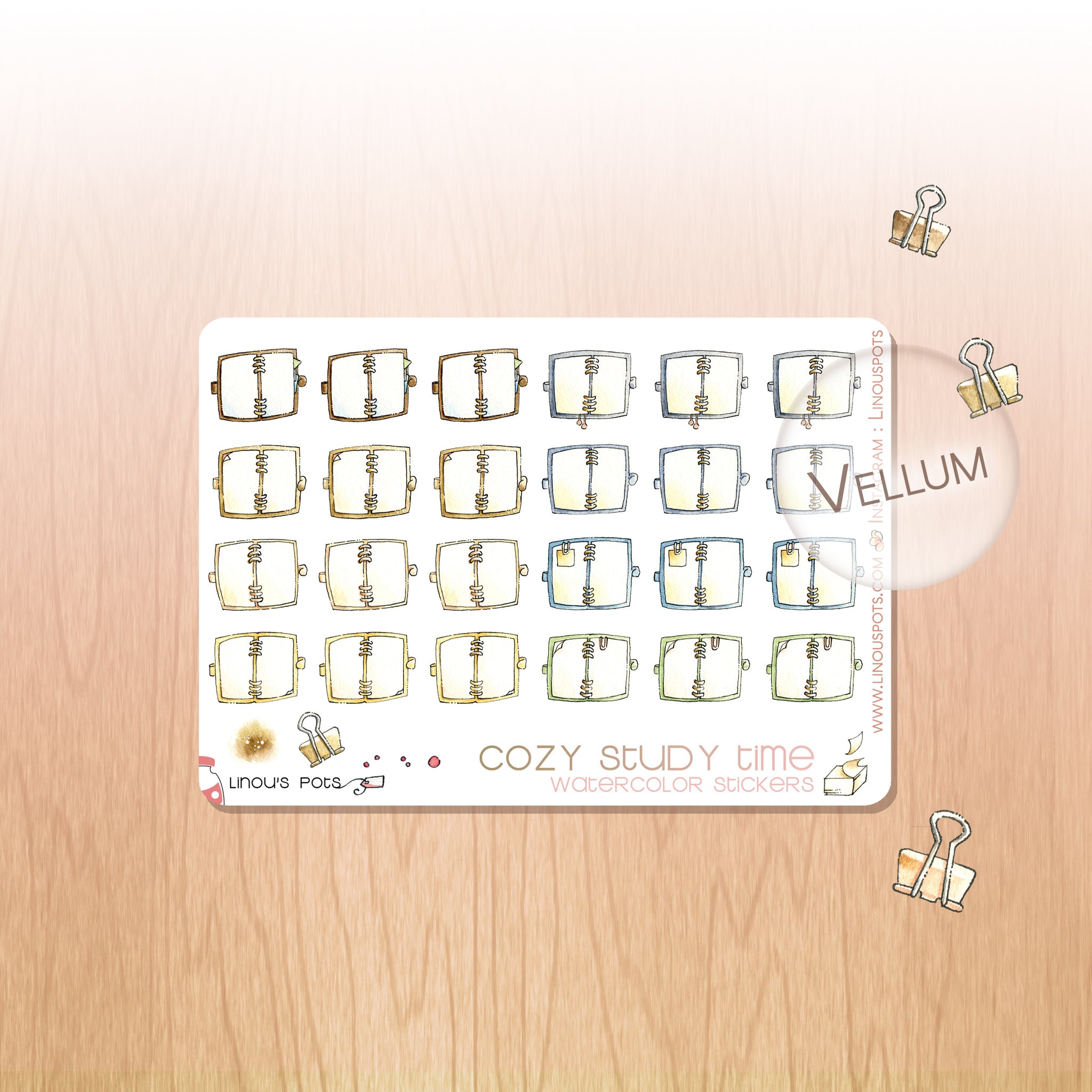 Cozy Study Time - Watercolor Planner Stickers MINI - Open Ringbound Pl ...