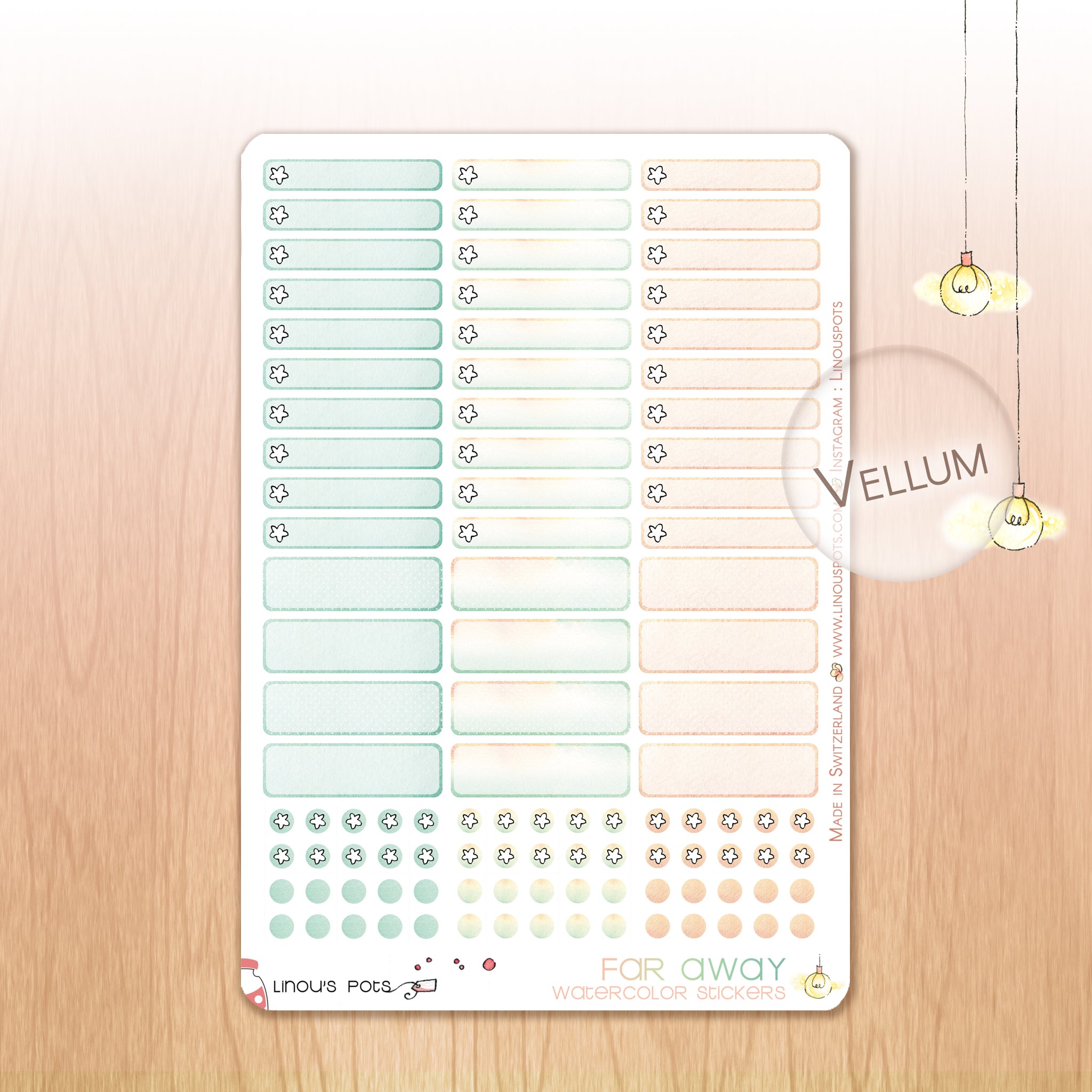 Far Away - Watercolor Planner Stickers - 1,5’’ Miniboxes – Linouspots