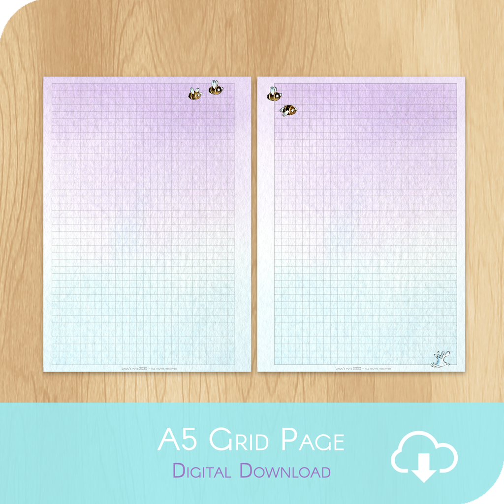 Buzzing In The Rain - Printable A5 Grid Notes Page – Linouspots