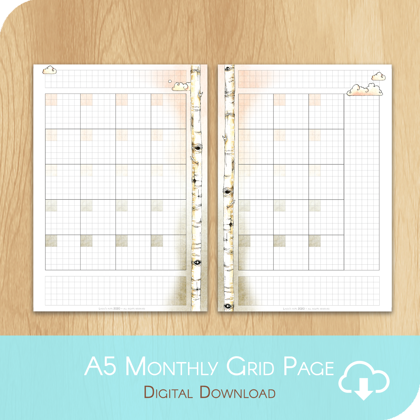 Love Is In The Air - Printable A5 Grid Undated Monthly - 1 Month on 2 ...